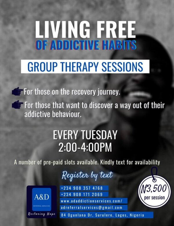 Living Addiction Free Group Therapy Sessions 2pm Every Tuesday | A & D ...